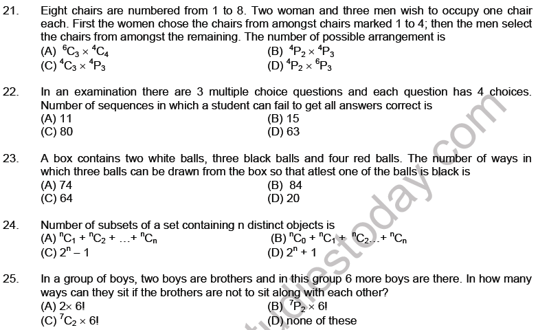 Jee Mathematics Permutation And Combination Mcqs Set A Multiple Choice